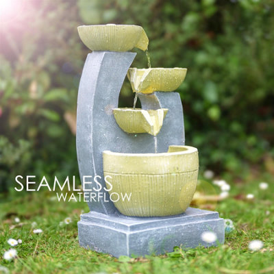 GEEZY 4 Tier Bowls Water Feature Outdoor Indoor LED Fountain Waterfall ...