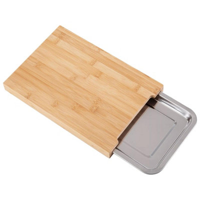 GEEZY Bamboo Wooden Chopping Board with Sliding Stainless Steel Tray ...