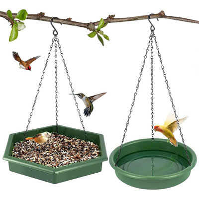 GEEZY Bird Feeder & Bird Bath 2 in 1 Hanging Bird Feeding Tray and Bath ...