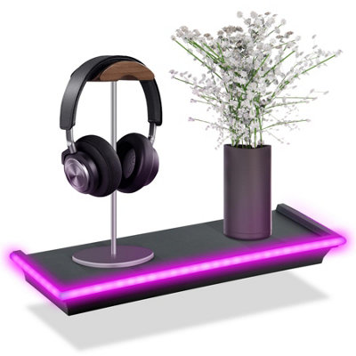 GEEZY Black Floating Shelf Pink LED Neon Light Wall Mounted for Gaming ...