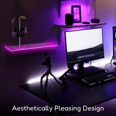 GEEZY Black Floating Shelf Pink LED Neon Light Wall Mounted for Gaming ...