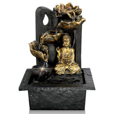 GEEZY Buddha Water Feature Indoor Tabletop LED Fountain Waterfall Home ...