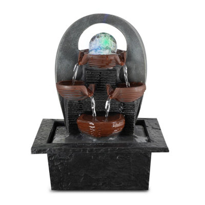 GEEZY Cascading Water Feature Indoor Tabletop LED Fountain Waterfall ...