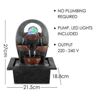 GEEZY Cascading Water Feature Indoor Tabletop LED Fountain Waterfall ...