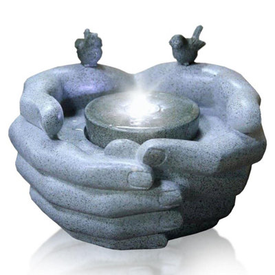 GEEZY Cupped Hands Water Feature Outdoor Indoor LED Fountain Waterfall ...