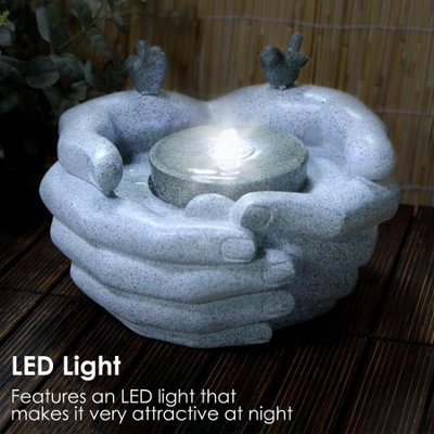 GEEZY Cupped Hands Water Feature Outdoor Indoor LED Fountain Waterfall ...