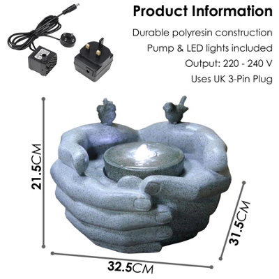 GEEZY Cupped Hands Water Feature Outdoor Indoor LED Fountain Waterfall ...