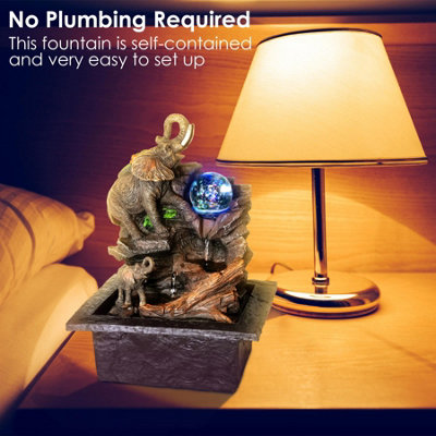 GEEZY Elephant Water Feature Indoor Tabletop LED Fountain Waterfall ...