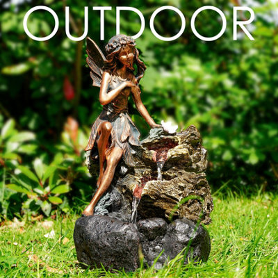 GEEZY Fairy Water Feature Outdoor Indoor LED Fountain Waterfall Garden ...