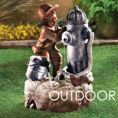 GEEZY Fire Hydrant Water Feature Outdoor Indoor LED Fountain Waterfall ...