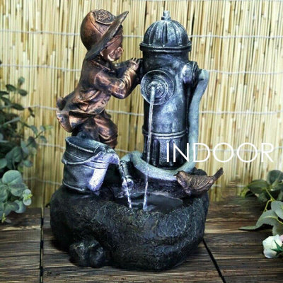 GEEZY Fire Hydrant Water Feature Outdoor Indoor LED Fountain Waterfall ...
