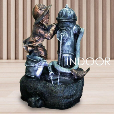 GEEZY Fire Hydrant Water Feature Outdoor Indoor LED Fountain Waterfall ...