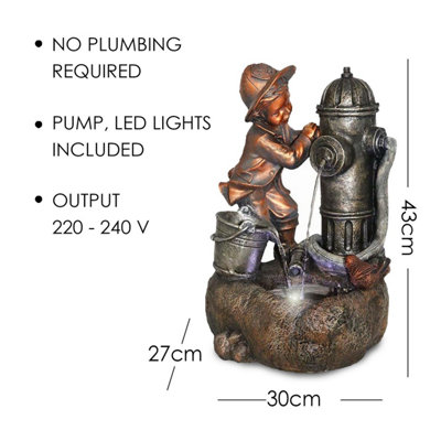 GEEZY Fire Hydrant Water Feature Outdoor Indoor LED Fountain Waterfall ...