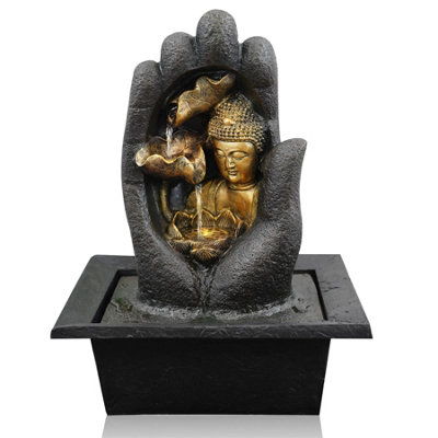 GEEZY Hand Buddha Water Feature Indoor Tabletop LED Fountain Waterfall ...