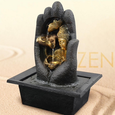 GEEZY Hand Buddha Water Feature Indoor Tabletop LED Fountain Waterfall ...