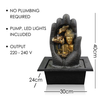 GEEZY Hand Buddha Water Feature Indoor Tabletop LED Fountain Waterfall ...