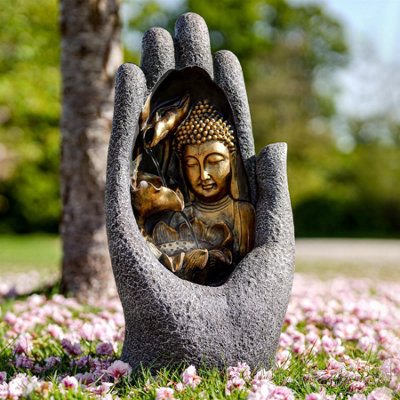 GEEZY Hand Buddha Water Feature Outdoor Indoor LED Fountain Waterfall ...