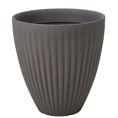 GEEZY Large Flower Planter Pot Round Ribbed Pattern Anthracite Indoor ...