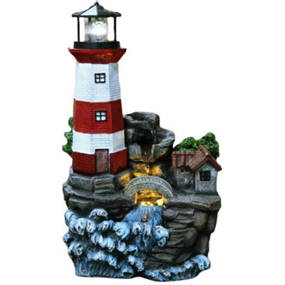 GEEZY Lighthouse Water Feature Outdoor Indoor LED Fountain Waterfall ...