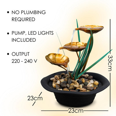 GEEZY Lotus Water Feature Indoor Tabletop LED Fountain Waterfall Home Decor