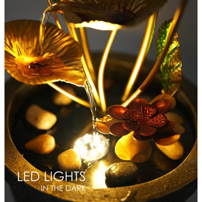 GEEZY Metal Lotus Water Feature Outdoor Indoor LED Fountain Waterfall ...