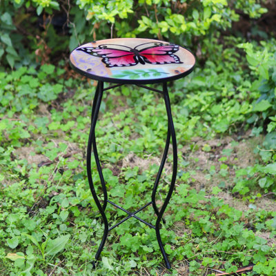 GEEZY Mosaic Coffee Table Oudoor Iron Glass Round Side Butterfly Design ...