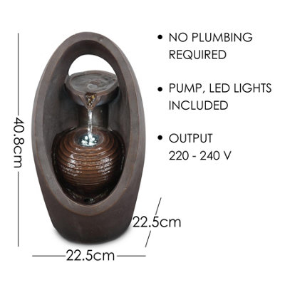 GEEZY Oval Water Feature Outdoor Indoor LED Fountain Waterfall Garden Decor