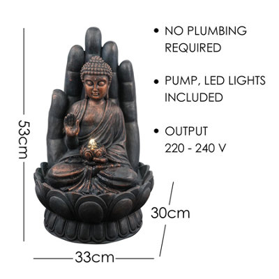 GEEZY Palm Buddha Water Feature Outdoor Indoor LED Fountain Waterfall ...