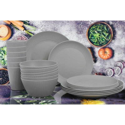 GEEZY Picnic Tableware 24pcs Grey Set Dinner Plate Camping BBQ Outdoor ...