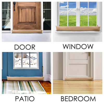 GEEZY Plain Fabric Draught Excluder Stopper Energy Saver Door Window ...