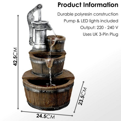 GEEZY Pump Barrel Water Feature Outdoor Indoor LED Fountain Waterfall ...