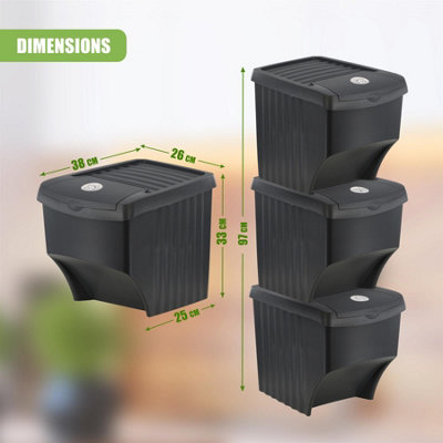 GEEZY Set of 3 Large Stackable Waste Recycling Bin Garden Kitchen ...