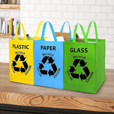 GEEZY Set of 3 Recycle Carry Bags Recycling Organizer Reusable Waste ...