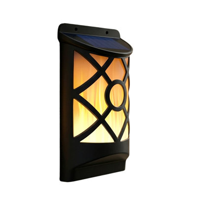 GEEZY Solar LED Flickering Flame Wall Light Garden Patio Deck Dusk to ...