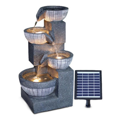 GEEZY Solar Water Fountain 4 Tier Bowl LED Solar Water Feature Home ...