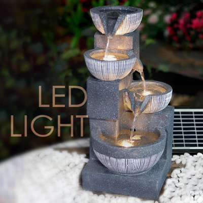 GEEZY Solar Water Fountain 4 Tier Bowl LED Solar Water Feature Home ...