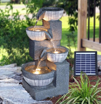 GEEZY Solar Water Fountain 4 Tier Bowl LED Solar Water Feature Home ...