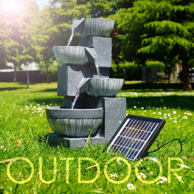 GEEZY Solar Water Fountain 4 Tier Bowl LED Solar Water Feature Home ...