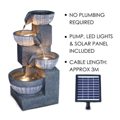 GEEZY Solar Water Fountain 4 Tier Bowl LED Solar Water Feature Home ...