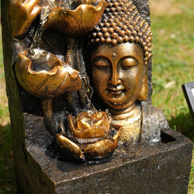 GEEZY Solar Water Fountain Buddha Head Led Solar Water Feature Home ...