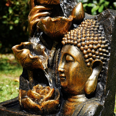 GEEZY Solar Water Fountain Buddha Head Led Solar Water Feature Home ...