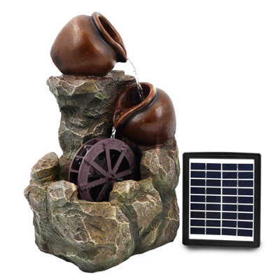 GEEZY Solar Water Fountain LED Cartwheel Solar Water Feature Home ...