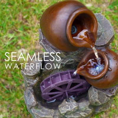 GEEZY Solar Water Fountain LED Cartwheel Solar Water Feature Home ...