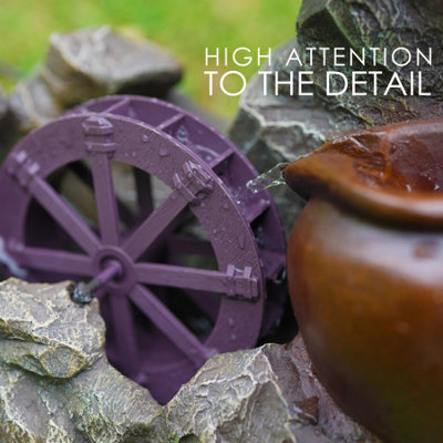 GEEZY Solar Water Fountain LED Cartwheel Solar Water Feature Home ...