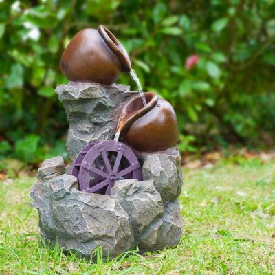 GEEZY Solar Water Fountain LED Cartwheel Solar Water Feature Home ...