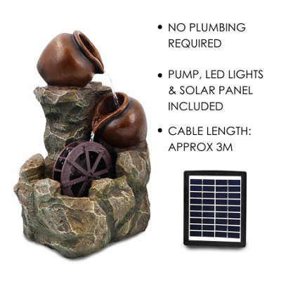 GEEZY Solar Water Fountain LED Cartwheel Solar Water Feature Home ...