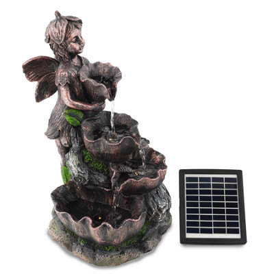 GEEZY Solar Water Fountain LED Fairy Solar Water Feature Home Garden ...