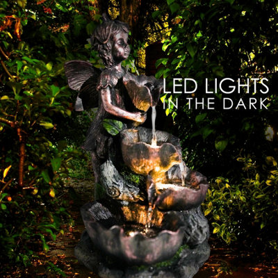 GEEZY Solar Water Fountain LED Fairy Solar Water Feature Home Garden ...