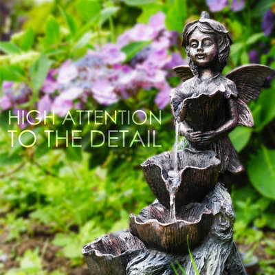 GEEZY Solar Water Fountain LED Fairy Solar Water Feature Home Garden ...