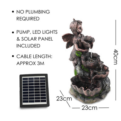 GEEZY Solar Water Fountain LED Fairy Solar Water Feature Home Garden ...